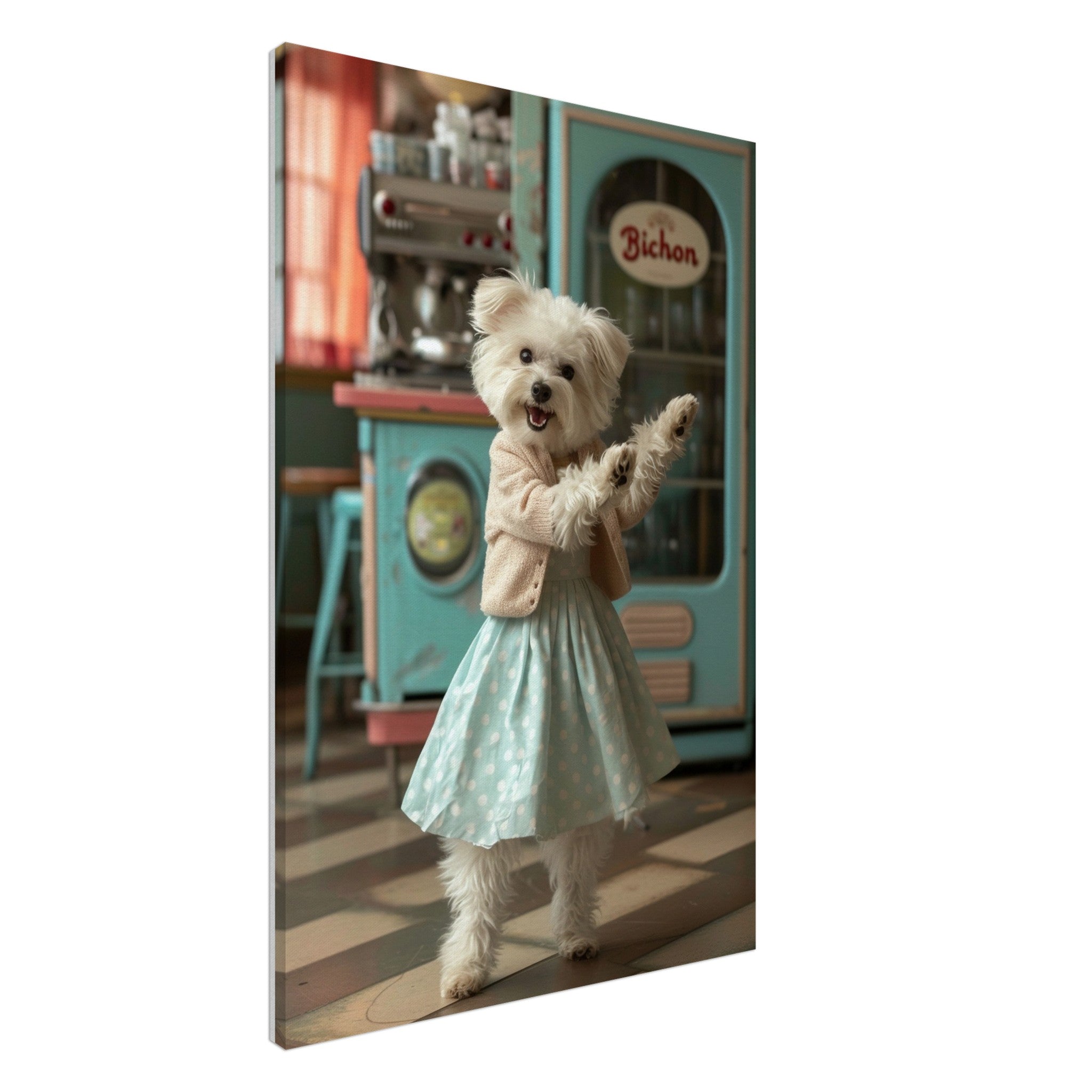 Canvas Wall Art - Bichon Frise - Café Frolics with Fifi – KASOPIA